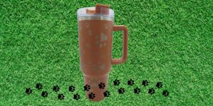 etched paw puppy print 40 oz tumbler with handle stainless steel (brown)