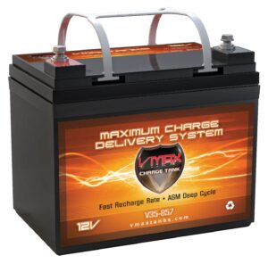 vmaxtanks v35-857 12v 35ah agm marine deep cycle battery for berkley btx25 - saltwater electric trolling motor (12v 35ah, group u1, 7.7"x 5"x 6.1")