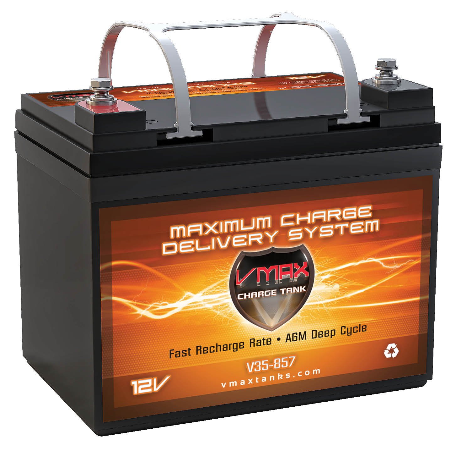 VMAXTANKS V35-857 12V 35AH AGM Marine Deep Cycle Battery for Berkley BTX25 - Saltwater Electric Trolling Motor (12V 35AH, GROUP U1, 7.7"x 5"x 6.1")