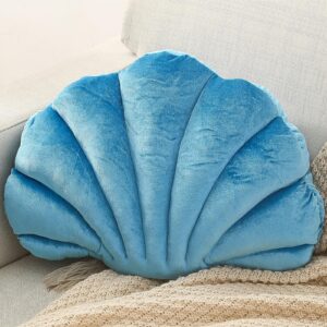 gerlisay 3d shell pillow blue sea princess seashell decorative pillows, soft velvet insert included cushion for sofa bed couch chair home living room bedroom office decor 16.9 * 12.99''