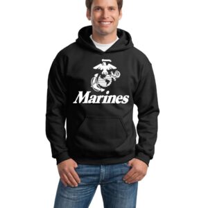 Lucky Ride US MARINES SWEATSHIRT USMC HOODIE MARINE CORPS LARGE Black