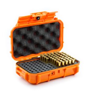 seahorse se-56b100 100 round locking bullet / ammo storage box - mil spec / waterproof / usa made / dust proof / airtight - for 9mm .40 10mm .22 5.56 nato .223 caliber ammunition (orange)