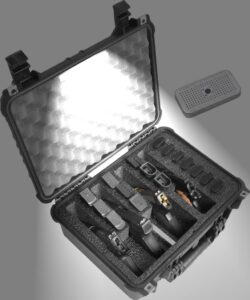 case club 4 pistol and 16 magazine pre-cut heavy duty waterproof case with included silica gel canister to help prevent gun rust (lighted)