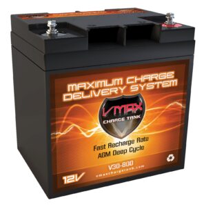 vmax v30-800 12 volt 30ah agm deep cycle sla vrla battery for marine rv golf solar, high performance batteries ideal for boats and 18-30lb minn kota, minnkota, cobra, sevylor and other trolling motors