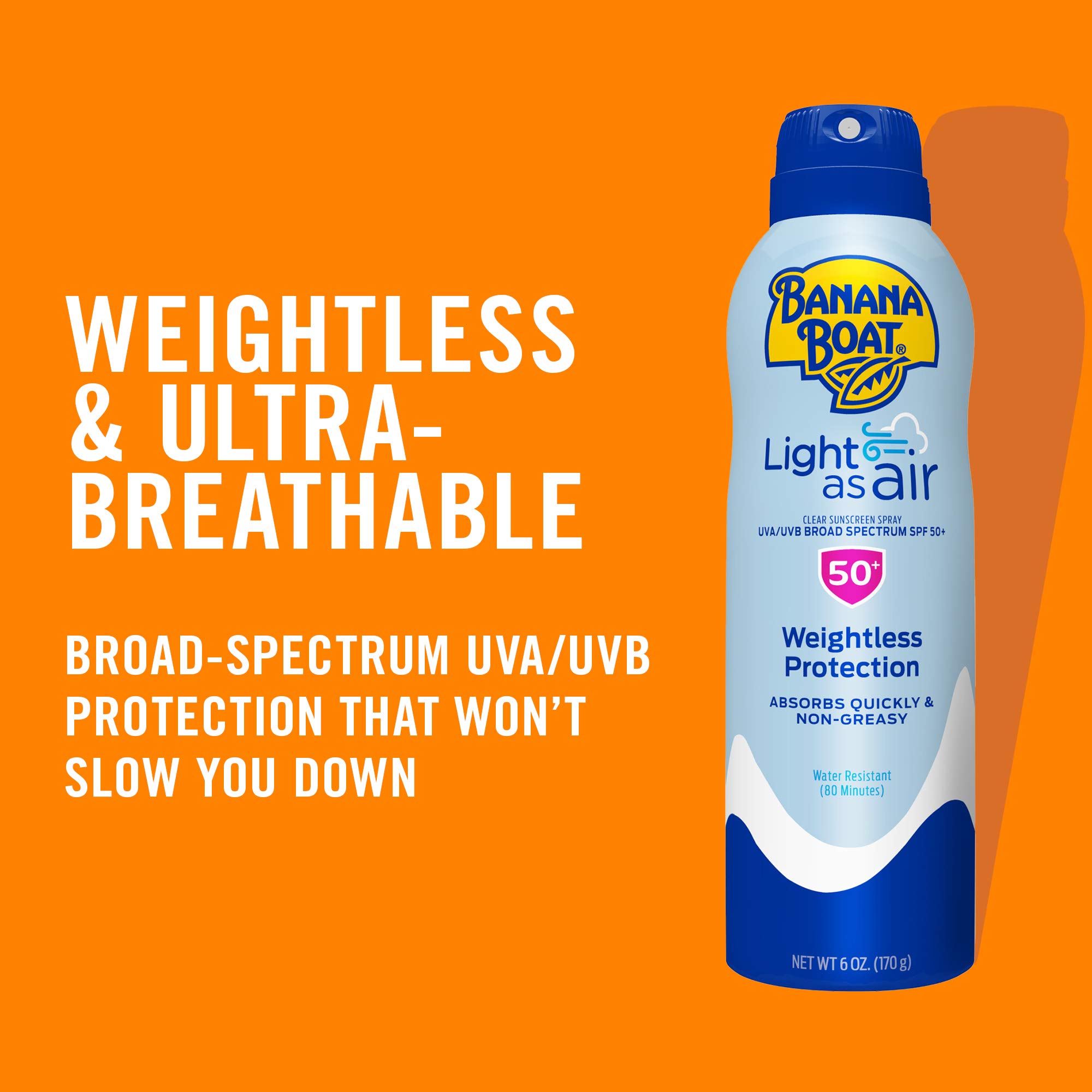 Banana Boat Light As Air Sunscreen Spray SPF 50 Twin Pack| Lightweight Sunscreen, Spray On Sunscreen, Body Sunscreen Spray, Non-Greasy Sunscreen, Oxybenzone Free Sunscreen, 6oz each