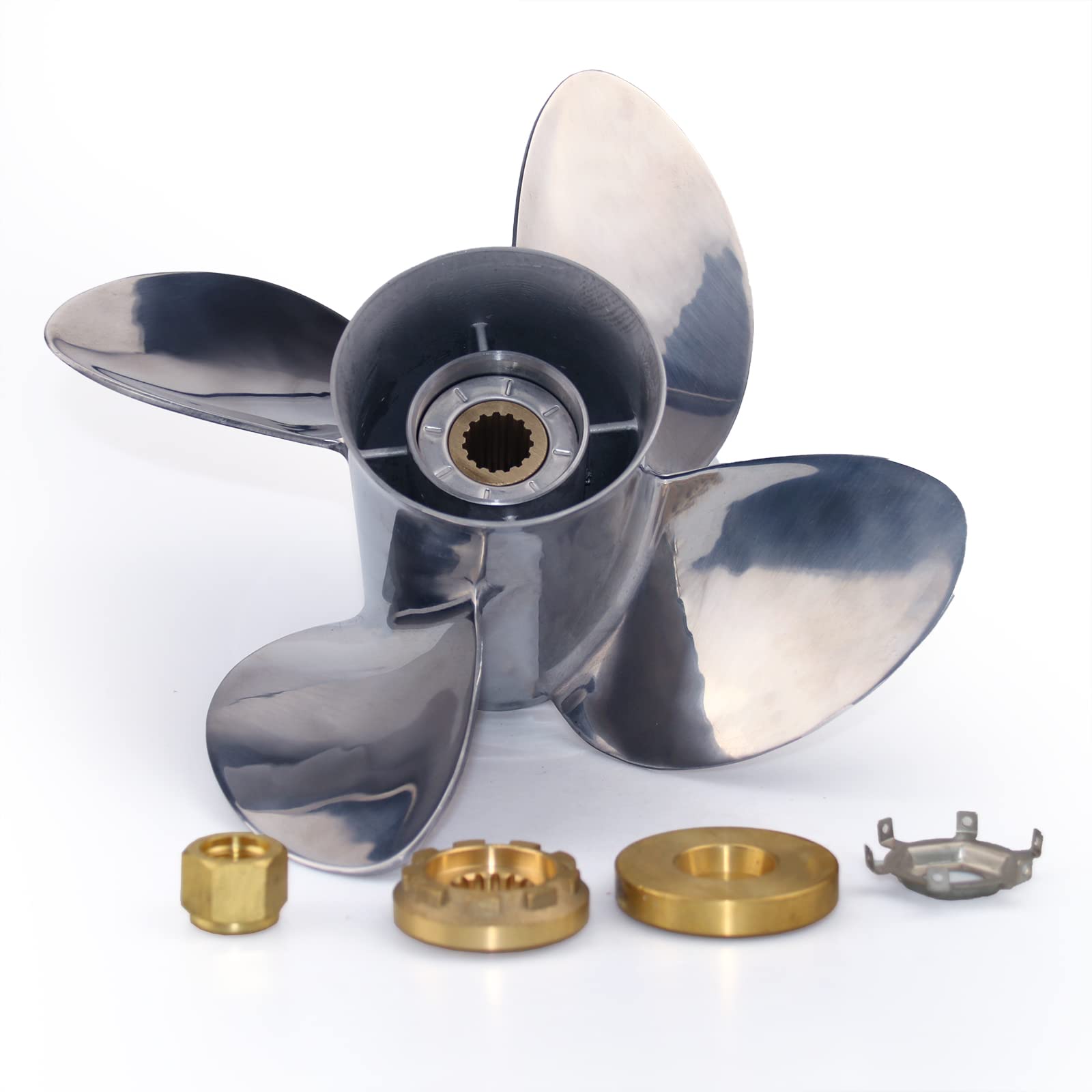 CAPTAIN 4 Blades Stainless Steel Boat Propeller fit Mercury, 13 Diameter x 19 Pitch, 15 Spline Tooth Outboard Engines Motor Prop, OEM RH Propellers for 40 50 70 Force 75 80 90 100 115 125 140 HP