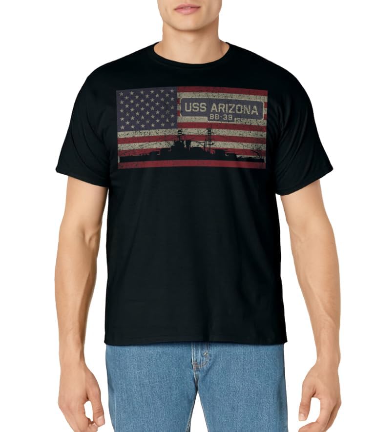 USS Arizona BB-39 Battleship USA American Flag T-Shirt