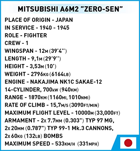 COBI Historical Collection World War II Mitsubishi A6M2 ZERO-SEN Plane