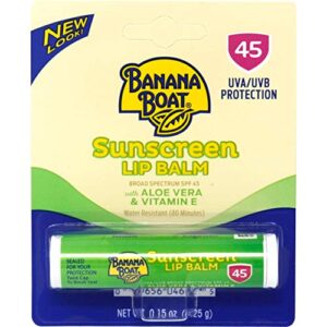 banana boat sunscreen aloe vera with vitamin e broad spectrum sun care sunscreen lip balm - spf 45, 0.15 ounce (pack of 24)