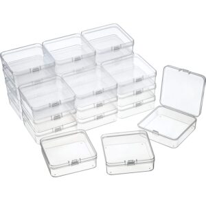 satinior 24 packs small clear plastic beads storage containers box with hinged lid for storage of small items, crafts, jewelry, hardware(2.9 x 2.9 x 1 inches)