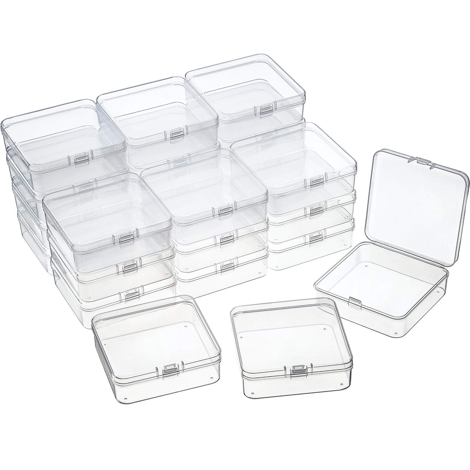 SATINIOR 24 Packs Small Clear Plastic Beads Storage Containers Box with Hinged Lid for Storage of Small Items, Crafts, Jewelry, Hardware(2.9 x 2.9 x 1 Inches)