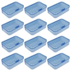 goodma 12 pieces mini rectangular plastic boxes empty storage organizer containers with hinged lids for small items and other craft projects (blue, 3.3 x 2.2 x 1 inch)