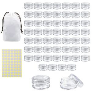 55pcs 5 grams sample containers with lids and labels, small little mini tiny containers, clear acrylic plastic sample jars for cosmetic, creams, makeup, nails, 5g/5ml empty round sample containers