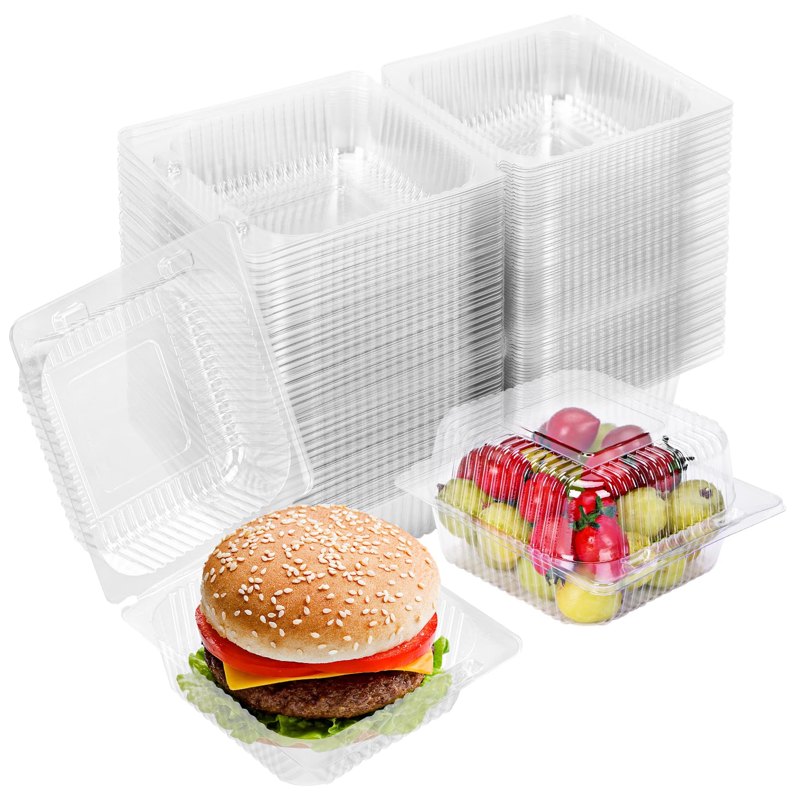 Moretoes Clamshell Take Out Containers, 120pcs 5in Plastic Cake Slice Container with Clear Lids, Disposable Food Clamshell Boxes for Sandwiches Hamburger Cake, Dessert, Salads, Pasta