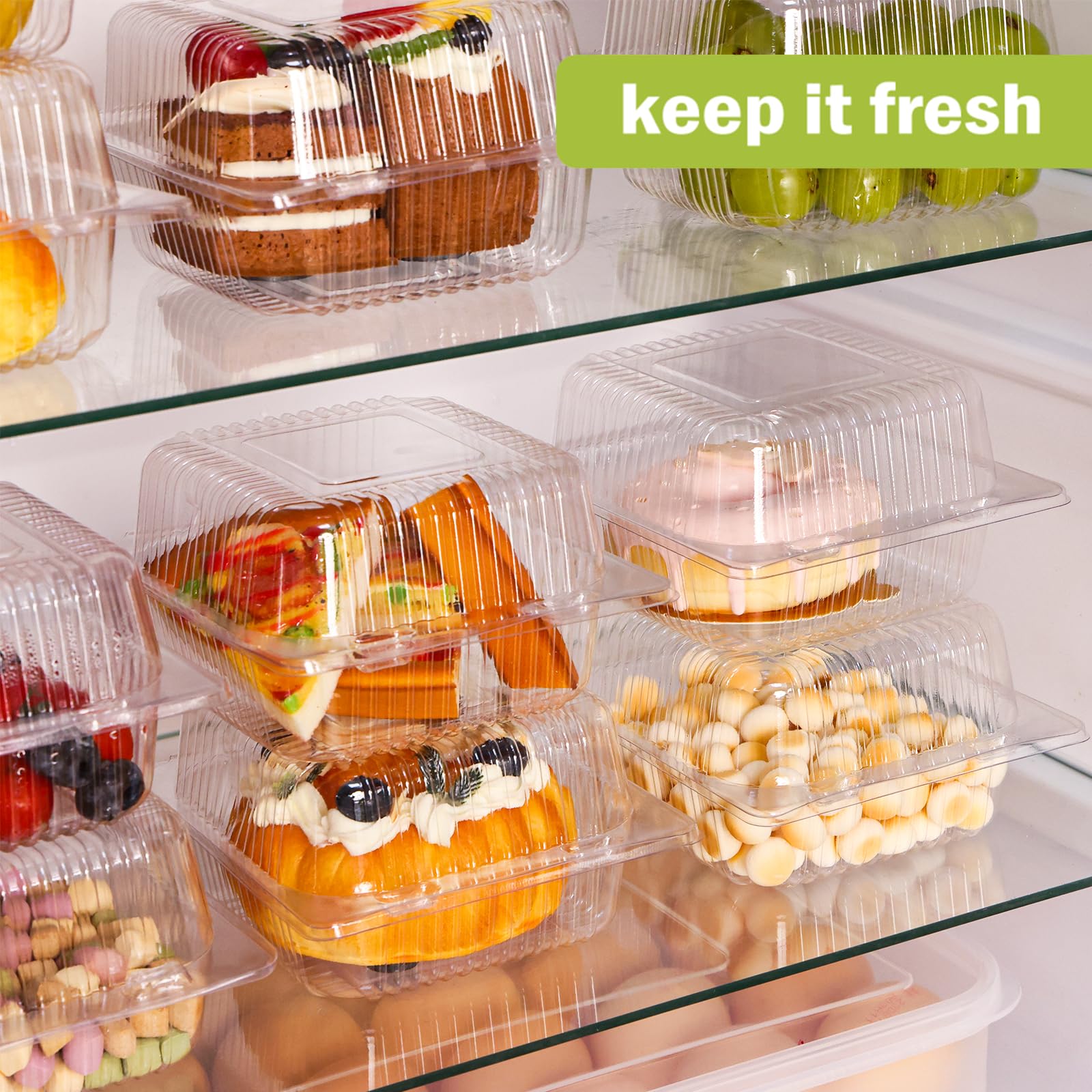 Moretoes Clamshell Take Out Containers, 120pcs 5in Plastic Cake Slice Container with Clear Lids, Disposable Food Clamshell Boxes for Sandwiches Hamburger Cake, Dessert, Salads, Pasta