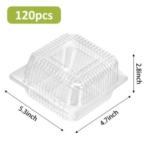 Moretoes Clamshell Take Out Containers, 120pcs 5in Plastic Cake Slice Container with Clear Lids, Disposable Food Clamshell Boxes for Sandwiches Hamburger Cake, Dessert, Salads, Pasta