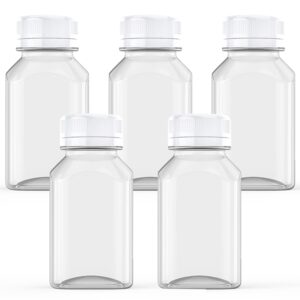 axe sickle 5 pcs 8 ounce juice bottles plastic milk bottles bulk beverage containers with tamper evident caps lids white for milk, juice, drinks and other beverage containers