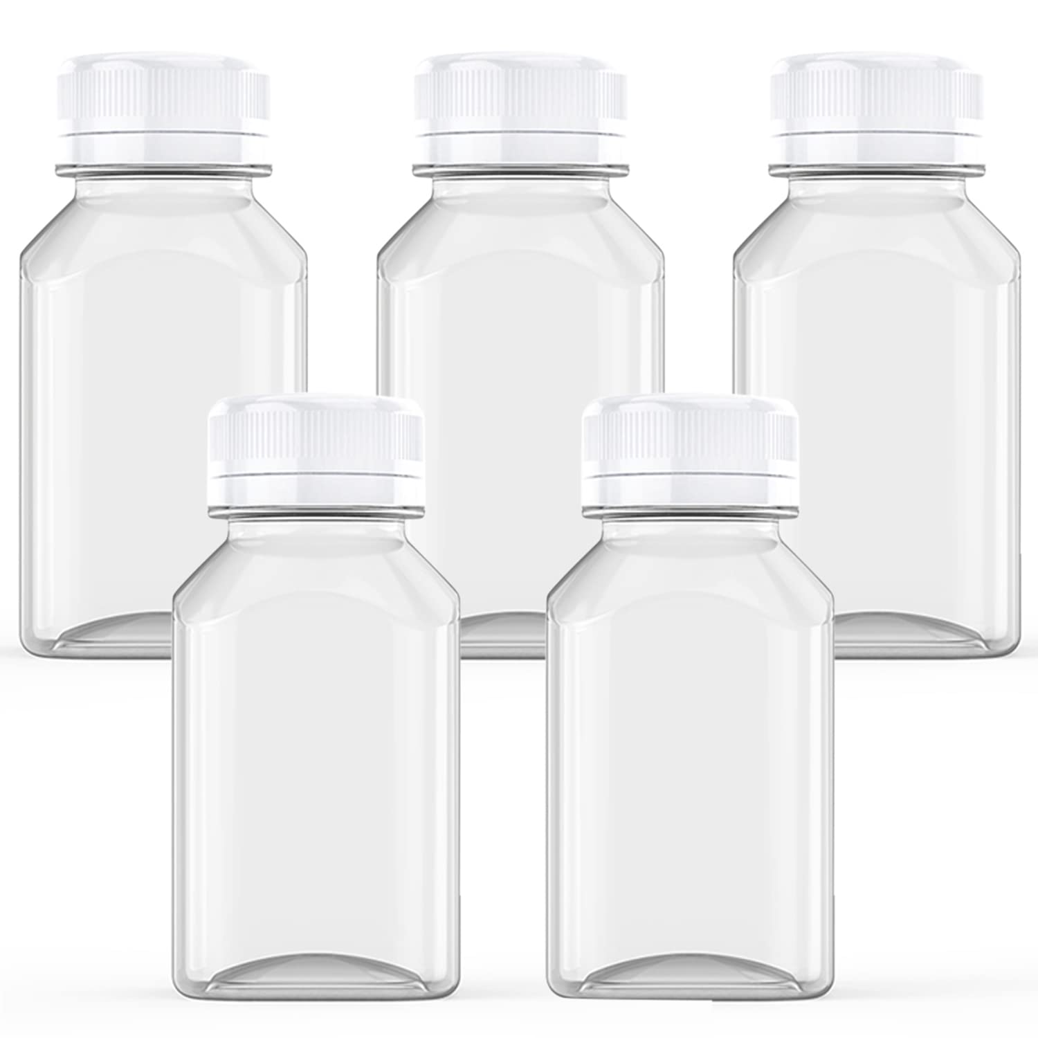 Axe Sickle 5 Pcs 8 Ounce Juice Bottles Plastic Milk Bottles Bulk Beverage Containers with Tamper Evident Caps Lids White for Milk, Juice, Drinks and Other Beverage Containers