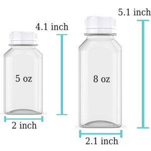 Axe Sickle 5 Pcs 8 Ounce Juice Bottles Plastic Milk Bottles Bulk Beverage Containers with Tamper Evident Caps Lids White for Milk, Juice, Drinks and Other Beverage Containers