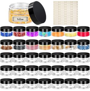 hajoyful 2oz plastic jars with lids 36pcs small cosmetic slime containers clear travel round jars empty sample containers leak proof pot jars with black lids for lotion and cream acrylic powder