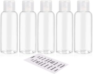 dnsen 5 pack 3.4oz empty plastic travel bottles for toiletries tsa approved leak proof squeezable travel size containers travel essentials accessories, clear