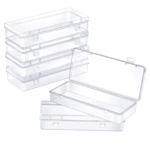 zorrita 6 pack small plastic storage containers with hinged lids, rectangle clear plastic boxes for beads, jewelry, game pieces and crafts items (6.1 x 2.36 x 1.1 inch)