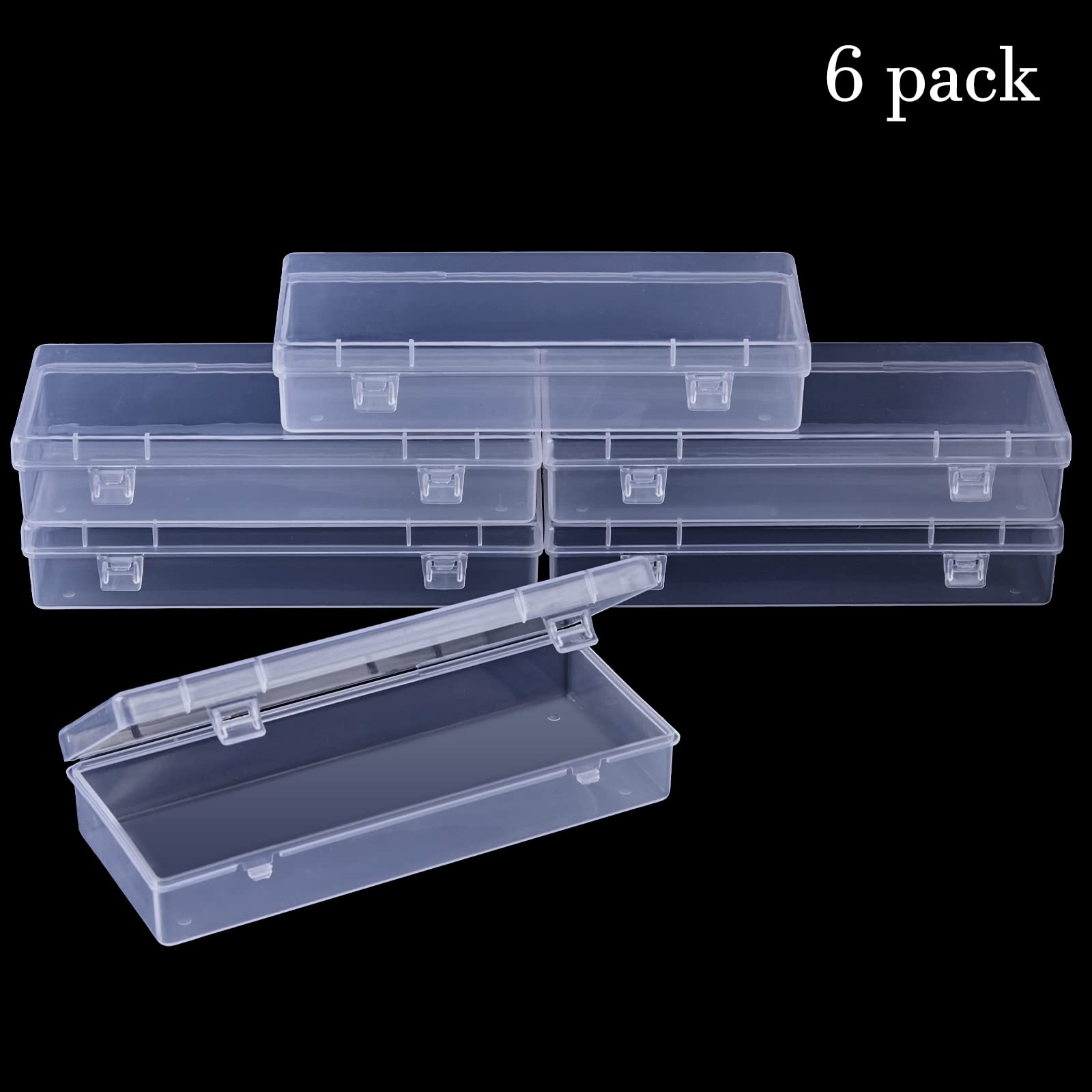 ZORRITA 6 Pack Small Plastic Storage Containers with Hinged Lids, Rectangle Clear Plastic Boxes for Beads, Jewelry, Game Pieces and Crafts Items (6.1 x 2.36 x 1.1 Inch)