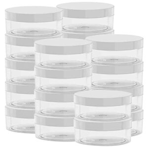 20 pcs 1 ounce plastic jars containers round screw lids cosmetic jars leak proof clear containers for cosmetic, salves, balms, lip balm or others, white lids