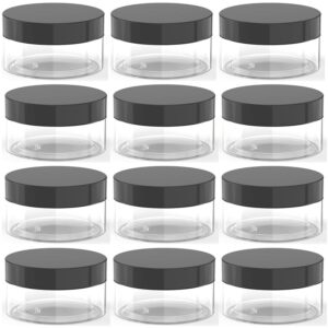 2oz plastic cosmetic jars leak proof clear container with black lid for cream, lotion, powder, ointment, beauty products etc, 12 pcs.