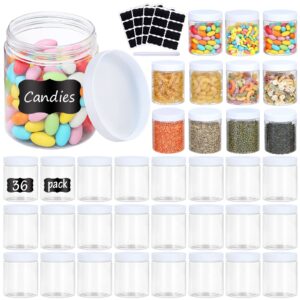 36pcs 8oz plastic jars with screw on lids, pen and labels refillable empty round slime cosmetics containers for storing dry food, makeup, slime, honey jam, cream, butter, lotion (white)