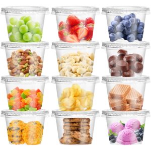 qinsihwn 50 pack 8 oz disposable plastic cups with lids,clear dessert cups plastic containers with lids for drink,yogurt,parfaits,soups,snacks,salad,fruit