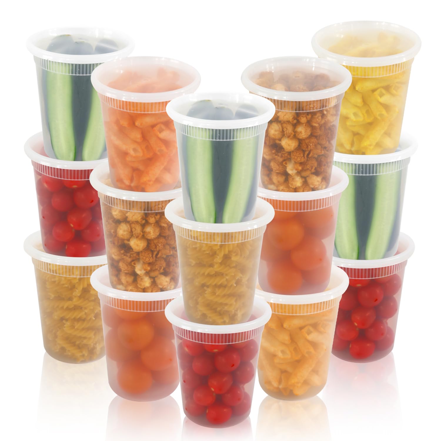 [50 Sets - 32 oz.] Plastic Deli Disposable Food Storage Containers With Airtight Lids, Deli, Slime, Soup, Meal Prep Containers | BPA Free | Stackable | Leakproof | Microwave/Dishwasher/Freezer Safe…