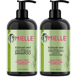 mielle organics rosemary mint strengthening shampoo and leave-in conditioner infused with biotin, cleanses and helps strengthen weak and brittle hair, 12 ounces