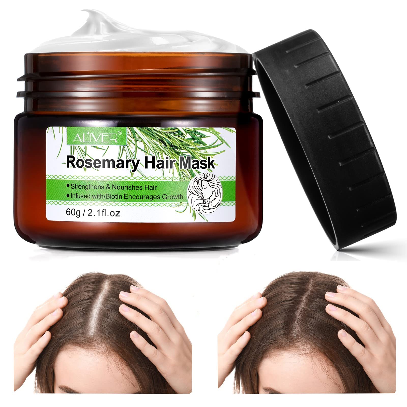 Purvigor Rosemary Hair Mask Infused with Biotin (2 fl.oz), Rosemary Strengthening Hair Masque, Deep Conditioner for Dry, Damaged, & Frizzy Hair,Natural Rosemary Mint Hair Mask