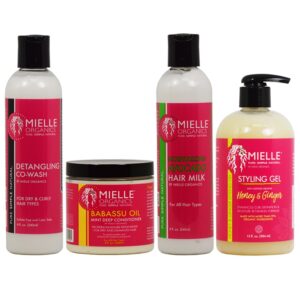 mielle organics detangling co wash & babassu oil conditioner & hair milk 8oz & styling gel 13oz "combo"