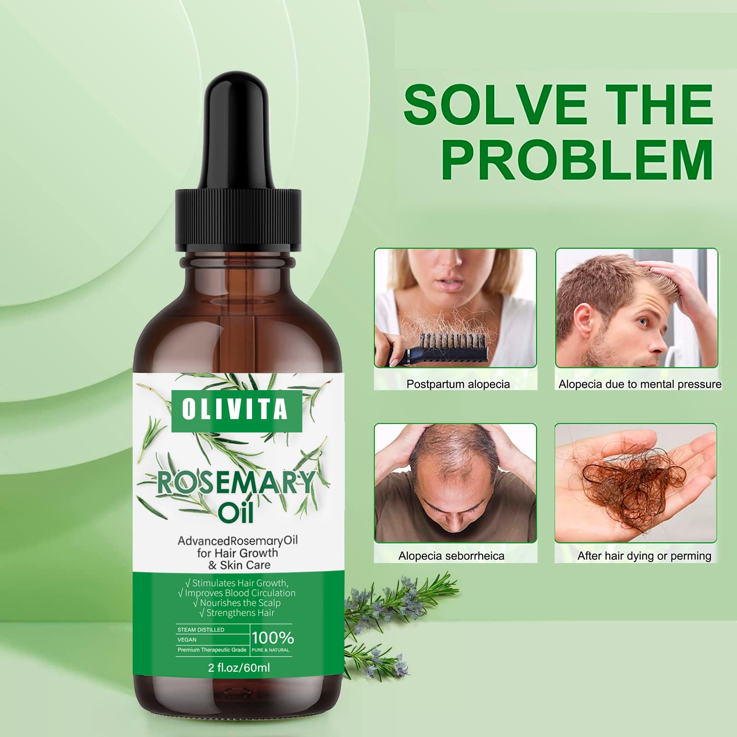 Hair Growth Serum, Rosemary Oil for Organic, Dry Damaged and Growth, Scalp Treatment, Thickening Moisture Loss Regrowth