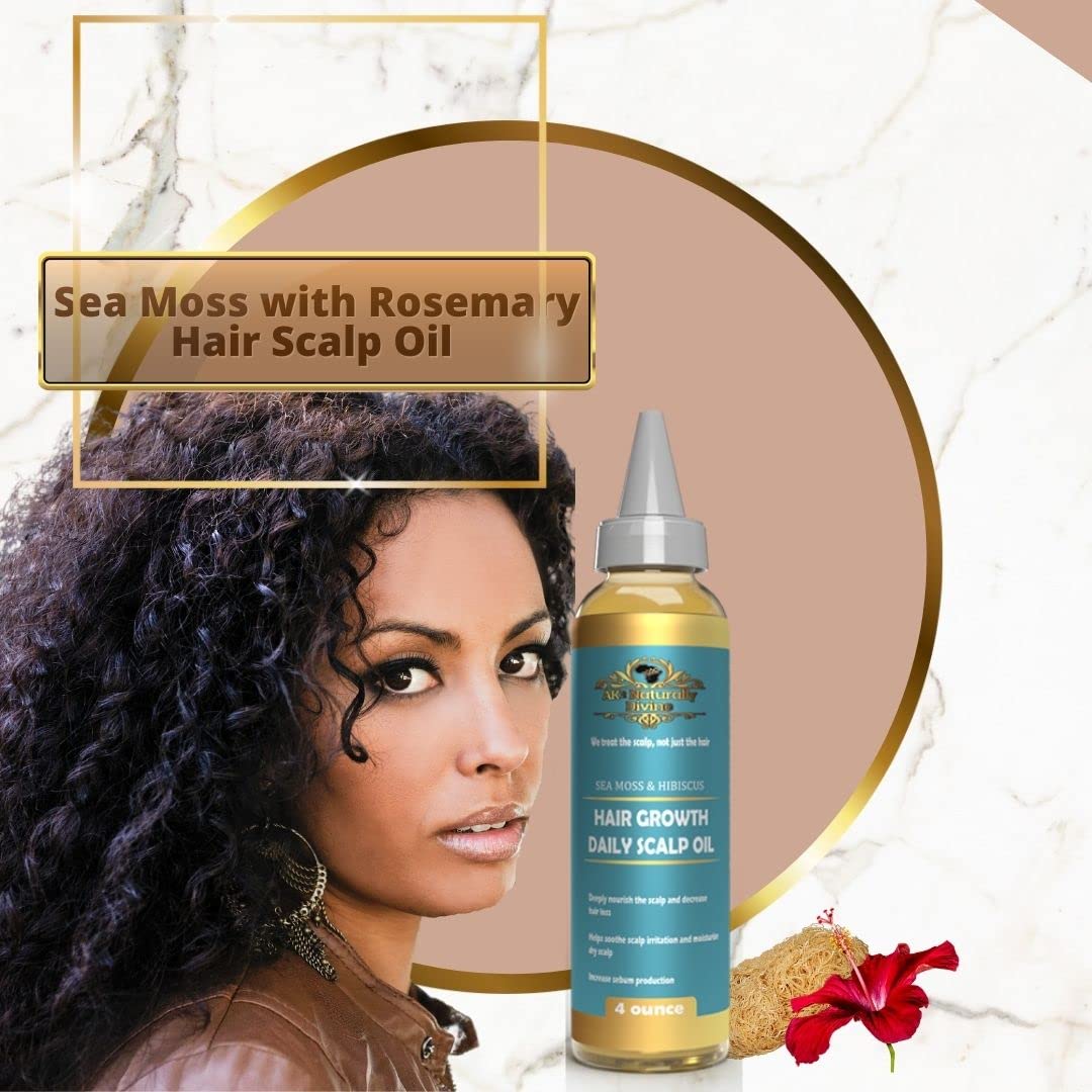 AK2 Hair oil for Curly, Wavy, Natural hair. Good for Braids. Hydrates and repairs, hair moisturizer for dry damaged hair. With Detangling Oils. (Sea Moss Rosemary & Hibiscus 4 oz.)