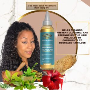 AK2 Hair oil for Curly, Wavy, Natural hair. Good for Braids. Hydrates and repairs, hair moisturizer for dry damaged hair. With Detangling Oils. (Sea Moss Rosemary & Hibiscus 4 oz.)