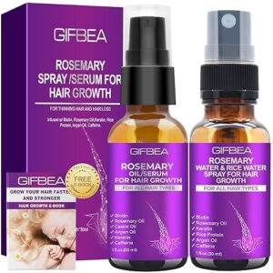 rosemary oil hair growth serum w/rosemary water & rice water spray hair growth,biotin castor oil argan oil caffeine keratin reduce hair loss,restore dry damaged hair regrowth treatments for women men