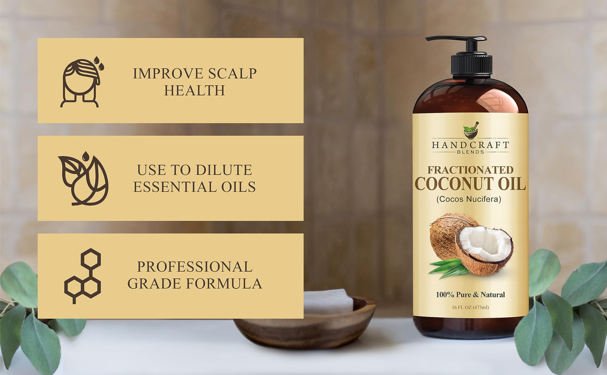 Handcraft Blends Castor Oil with Rosemary Oil and Coconut Oil for Hair Growth, Eyelashes and Eyebrows - 100% Pure and Natural Carrier Oil, Hair Oil and Body Oil - 8 fl. Oz & 16 fl. Oz