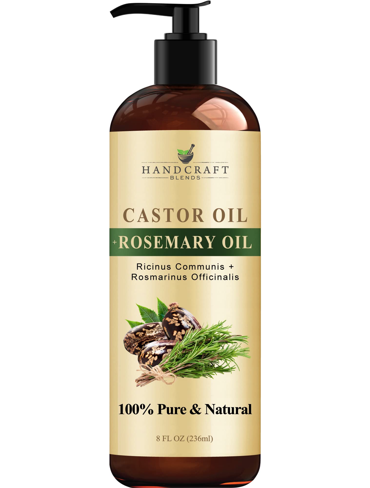 Handcraft Blends Castor Oil with Rosemary Oil and Coconut Oil for Hair Growth, Eyelashes and Eyebrows - 100% Pure and Natural Carrier Oil, Hair Oil and Body Oil - 8 fl. Oz & 16 fl. Oz