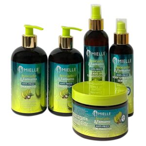 mielle – avocado & tamanu – anti-frizz collection - shampoo, conditioner, leave-in conditioner, stay straight serum & curl perfector – bundle combo set 5pcs