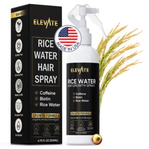 elevate rice water spray for hair growth infused biotin caffeine & aloe vera - fermented rice water leave in hair mist for thinning damaged hair - vegan non-greasy naturally thicker longer softer hair