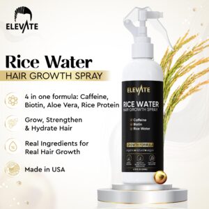 Elevate Rice Water Spray for Hair Growth Infused Biotin Caffeine & Aloe Vera - Fermented Rice Water Leave In Hair Mist For Thinning Damaged Hair - Vegan Non-Greasy Naturally Thicker Longer Softer Hair