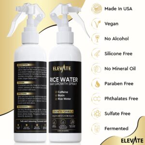 Elevate Rice Water Spray for Hair Growth Infused Biotin Caffeine & Aloe Vera - Fermented Rice Water Leave In Hair Mist For Thinning Damaged Hair - Vegan Non-Greasy Naturally Thicker Longer Softer Hair