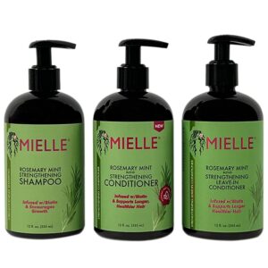 new mielle - rosemary mint - biotin infused - encourages growth hair products for stronger and healthier hair and styling bundle - shampoo, conditioner, leave-in conditioner set 3 pcs