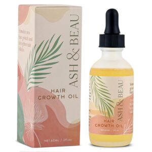 ash & beau hair growth oil with biotin, rosemary, castor, tea tree, ginger - growth treatment that promotes thicker, longer & stronger hair (60ml)