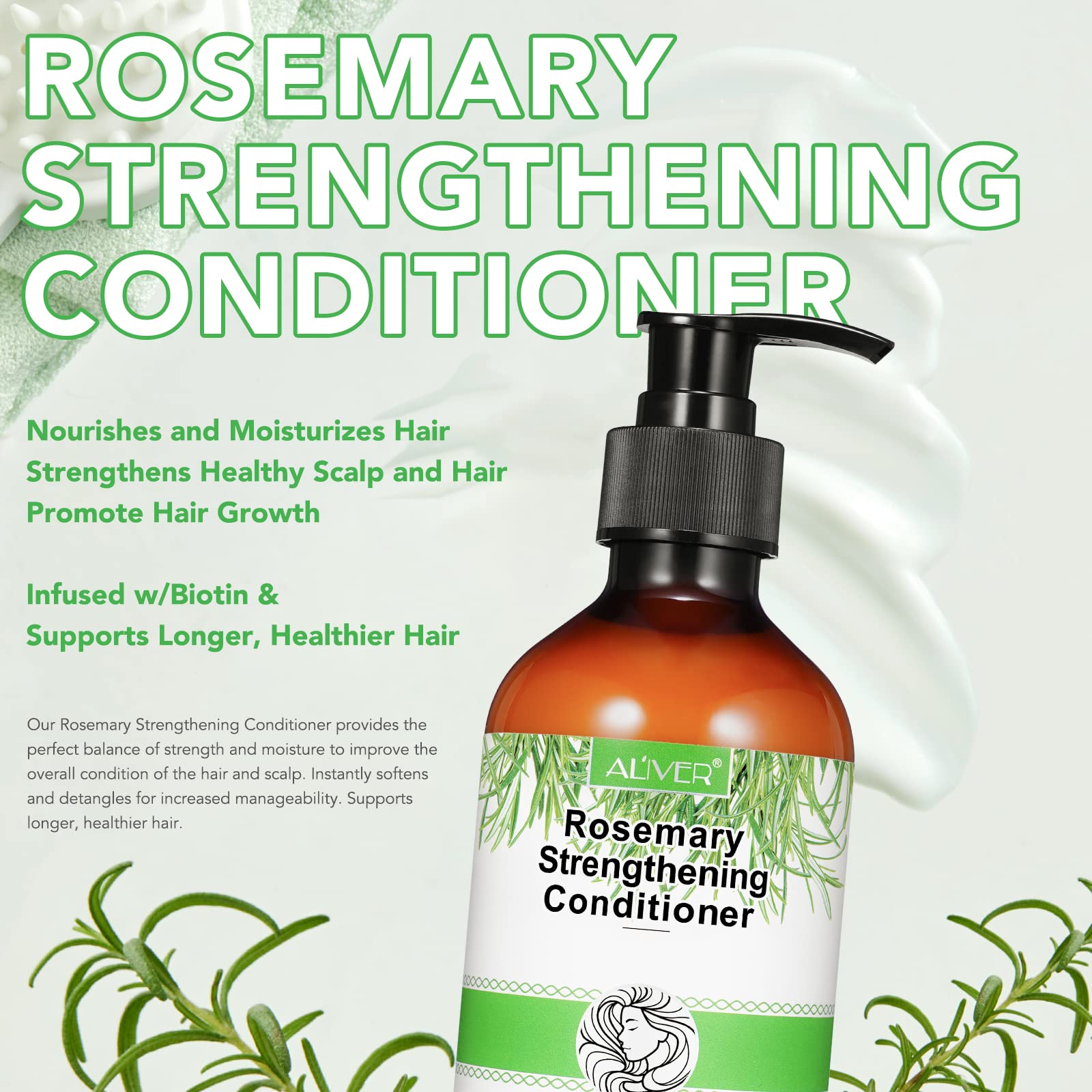 Organics Rosemary Biotin Strengthening Conditioner, Promotes Hair Growth & Scalp Health, Smooth Conditioner for Dry and Crinkled Hair, Hair Loss Conditioner Knots & Split Ends Hair Treatment, 10.56 Oz