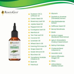 RootsGro 100% Natural Rosemary Mint Scalp Hair Oil - Blend of 30 Oils, Rosemary Oil, Peppermint Oil, Lavender Oil & More. Strengthens and Nourishes Hair Scalp | 4 ounce