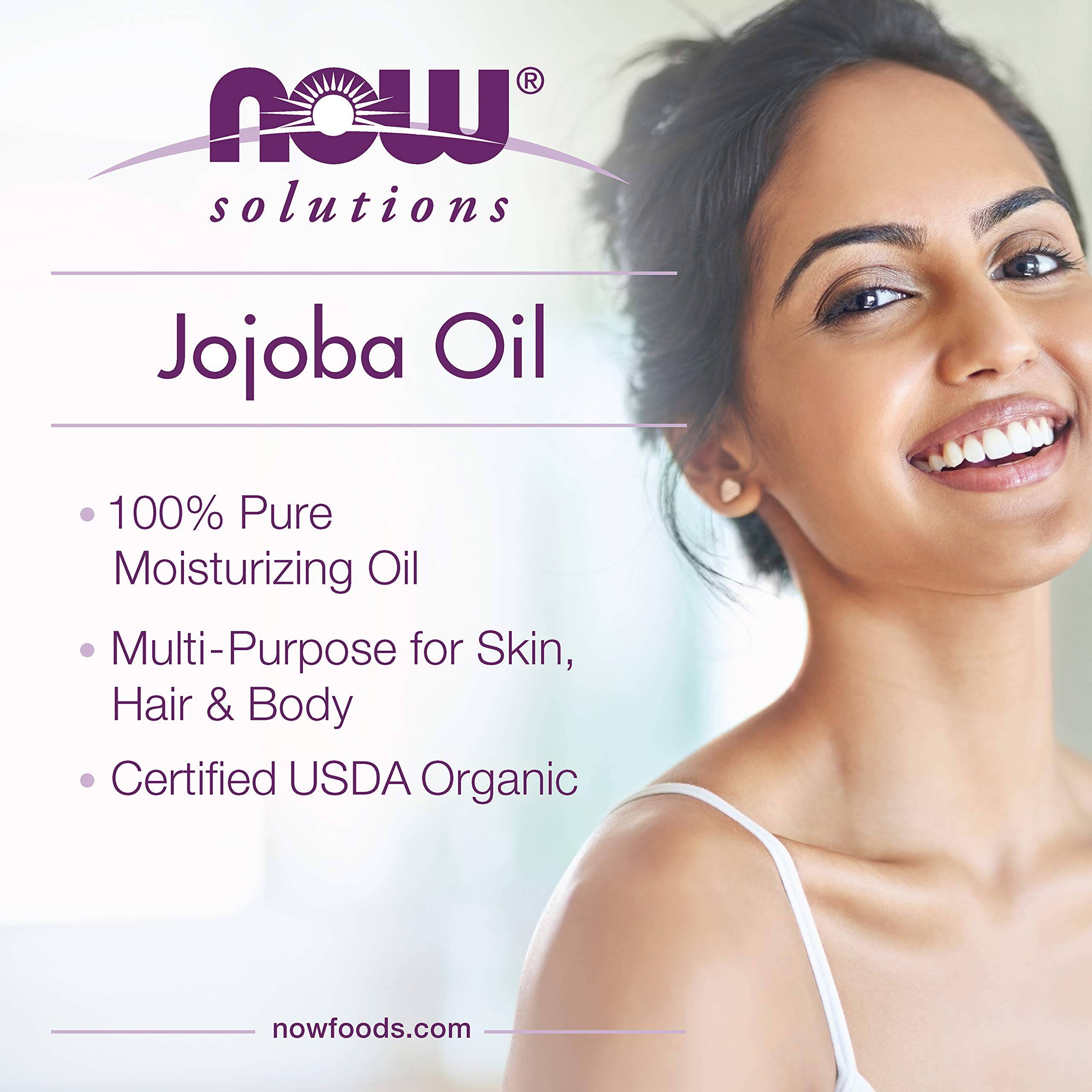 NOW Solutions, Organic Jojoba Oil, Moisturizing Multi-Purpose Oil for Face, Hair and Body, 4-Ounce